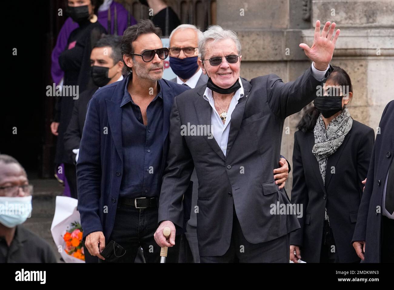 French actor Alain Delon and his son Anthony Delon, left, arrive at the ...