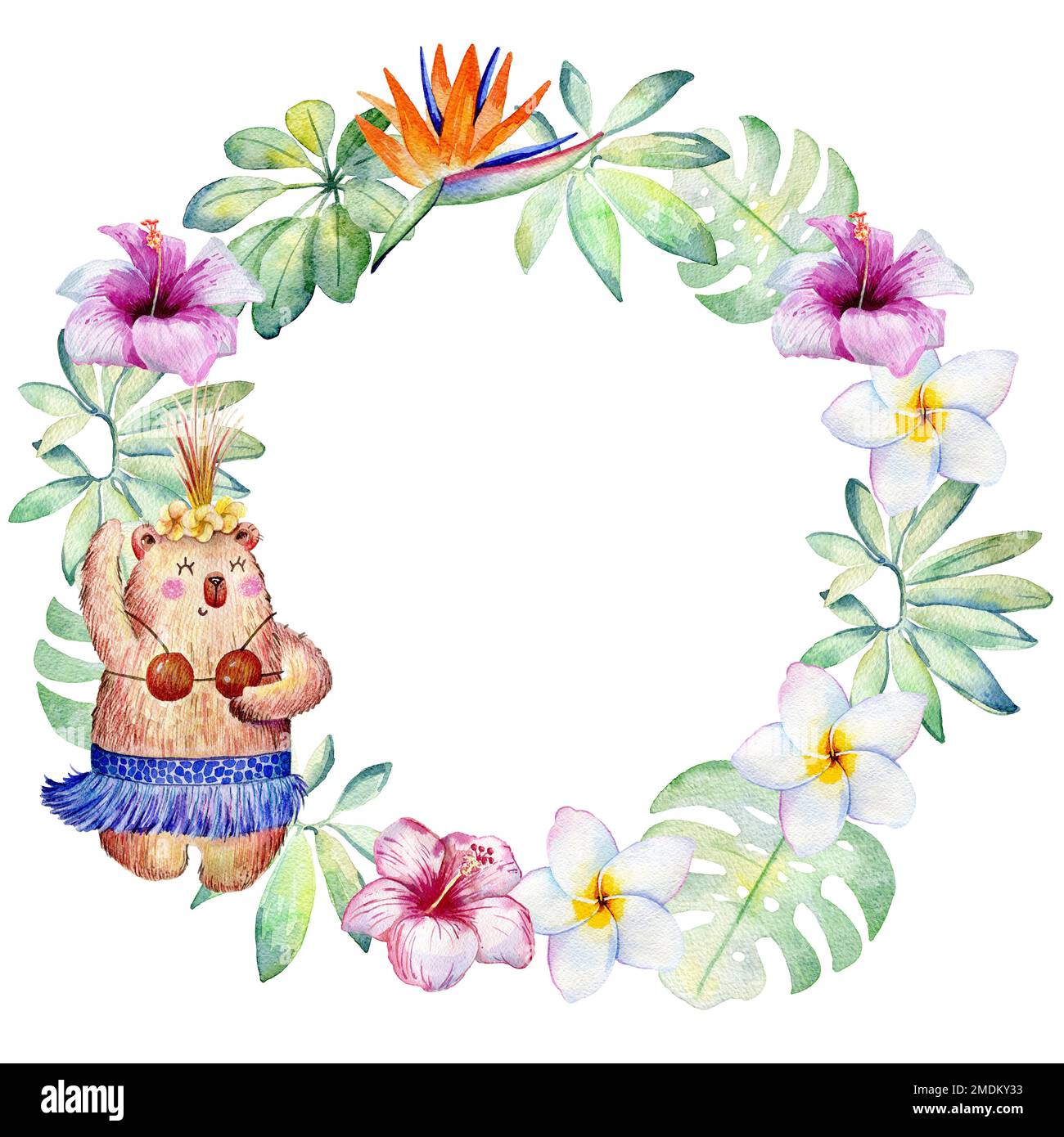 watercolor tropical wreath Stock Photo - Alamy