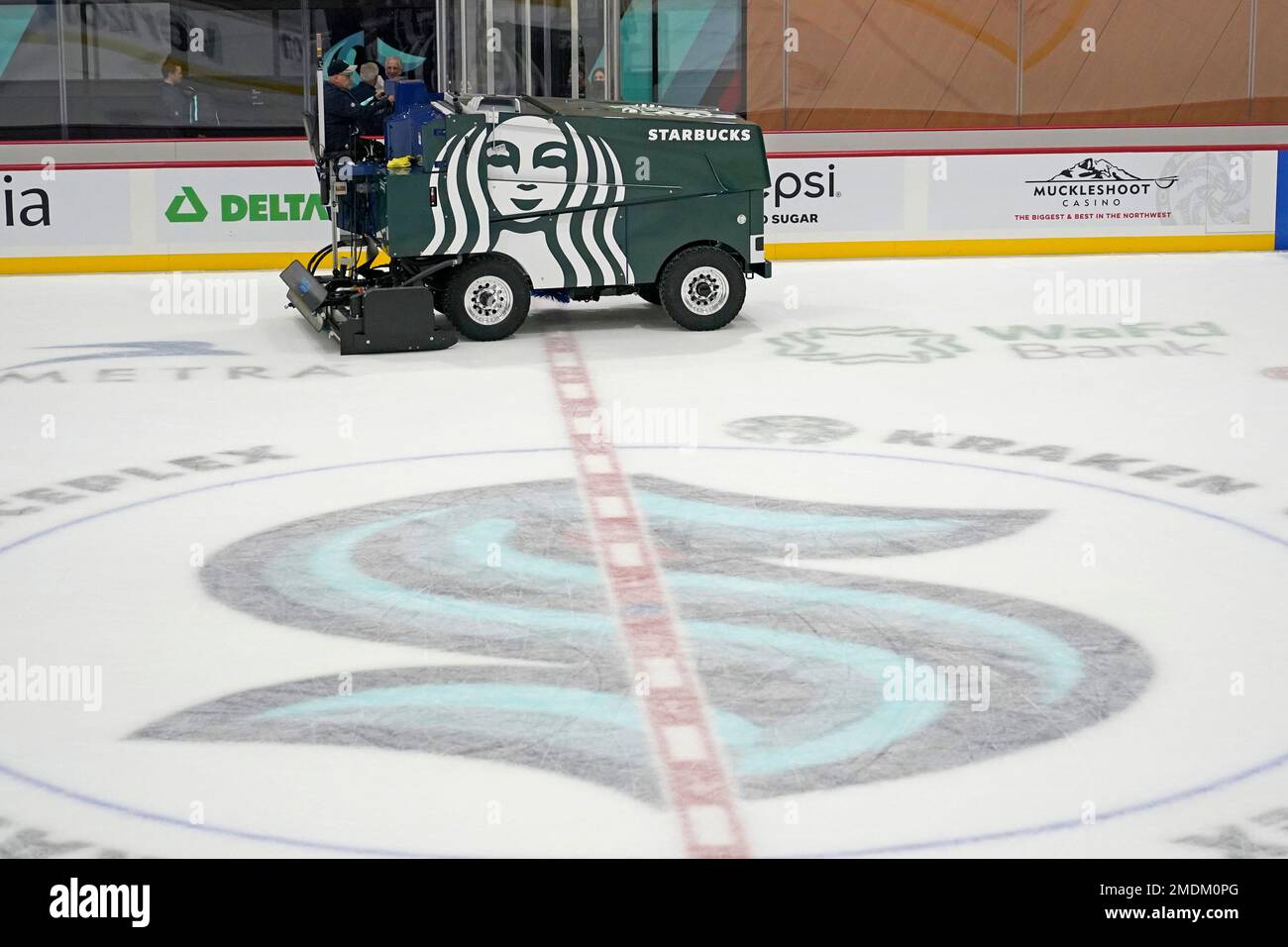 The ice is cleaned and resurfaced at the Seattle Kraken's practice rink ...