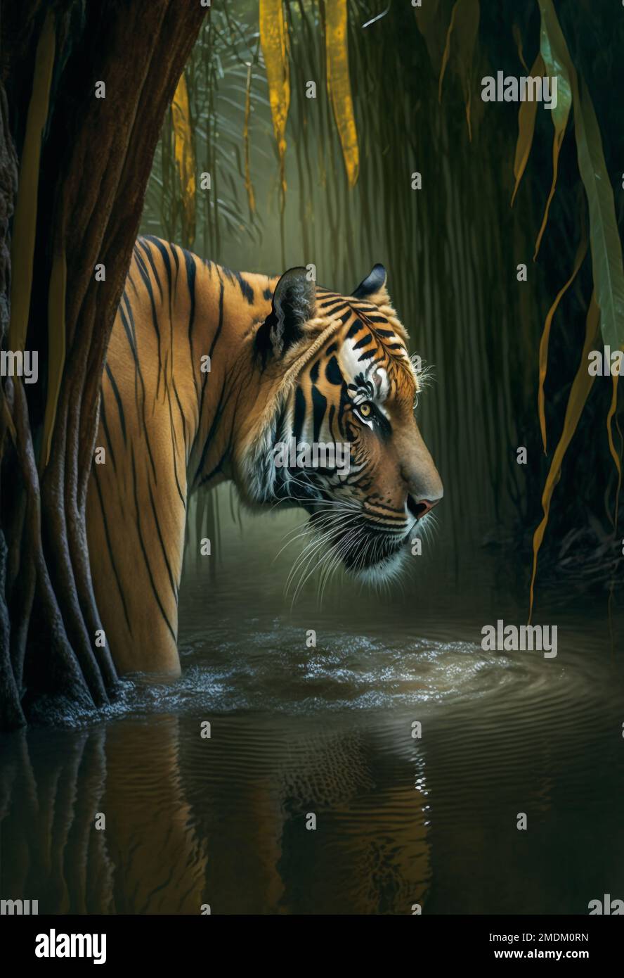 Tiger animal in a tropical jungle illustration hi-res stock photography ...