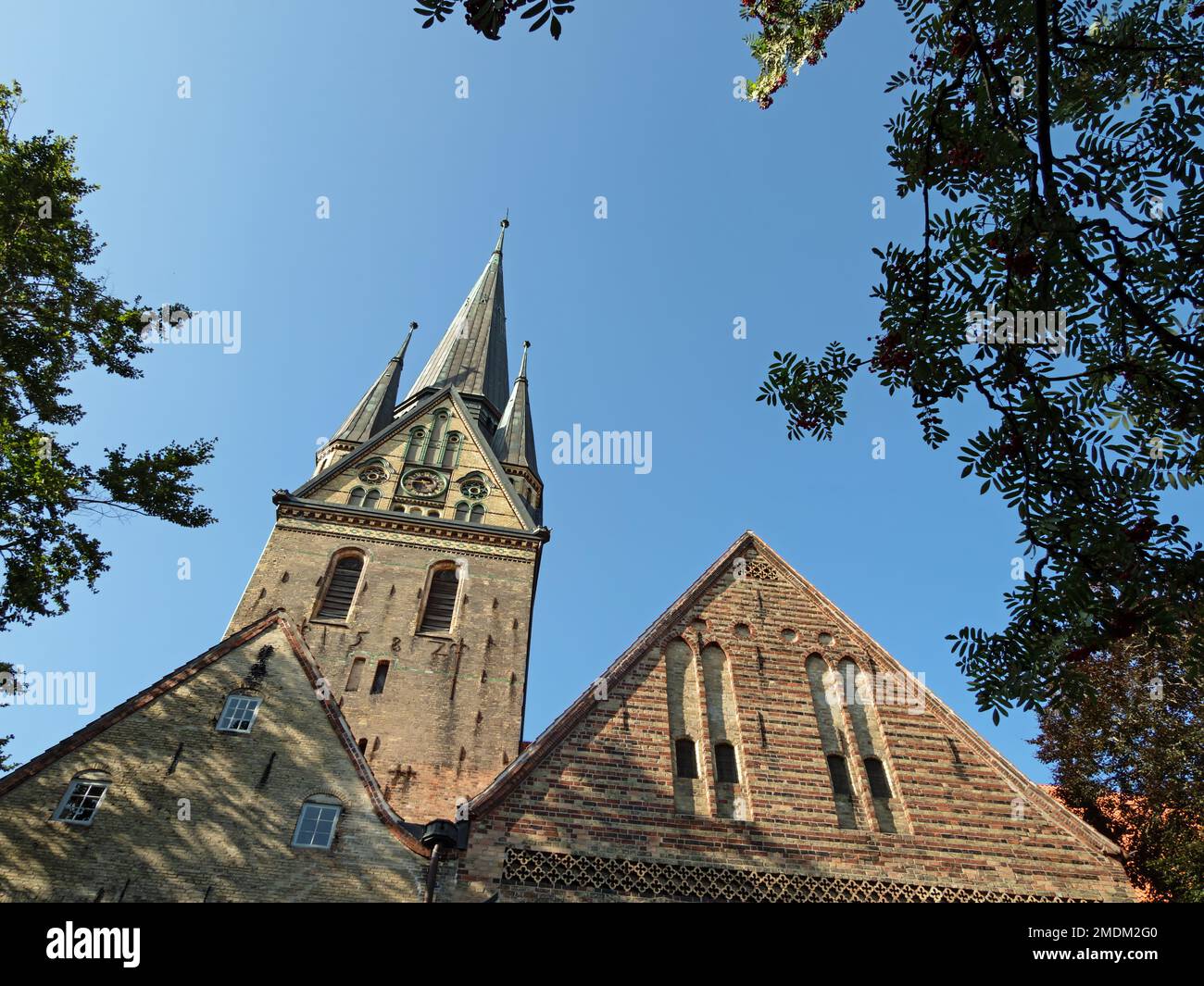 View of the facade of the Nikolai church in Flensburg from an unusual ...