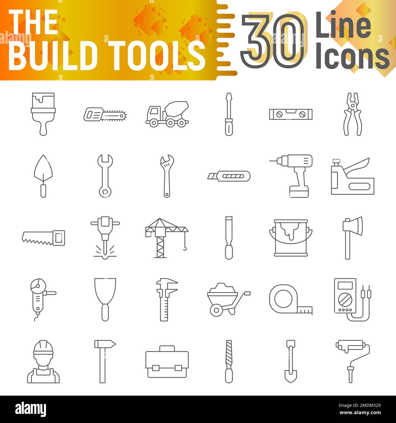 Build tools thin line icon set, construction symbols collection, vector ...