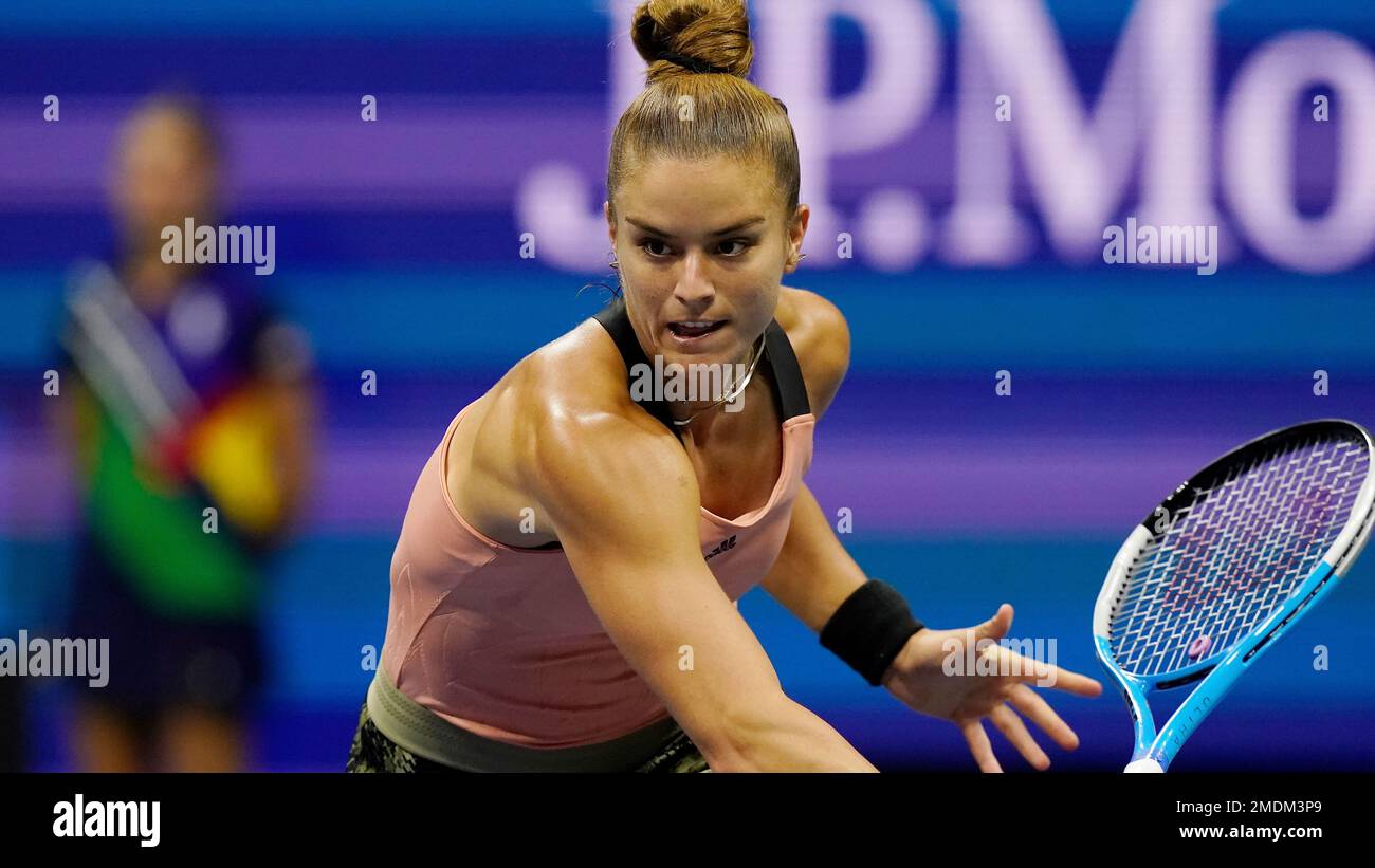Maria Sakkari, of Greece, returns against Karolina Pliskova, of the ...