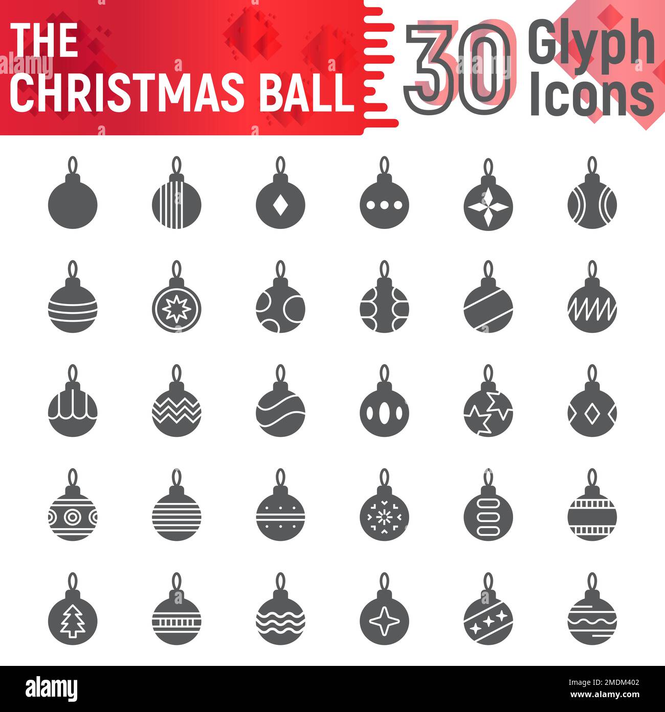 Christmas ball glyph icon set, xmas toy symbols collection, vector ...