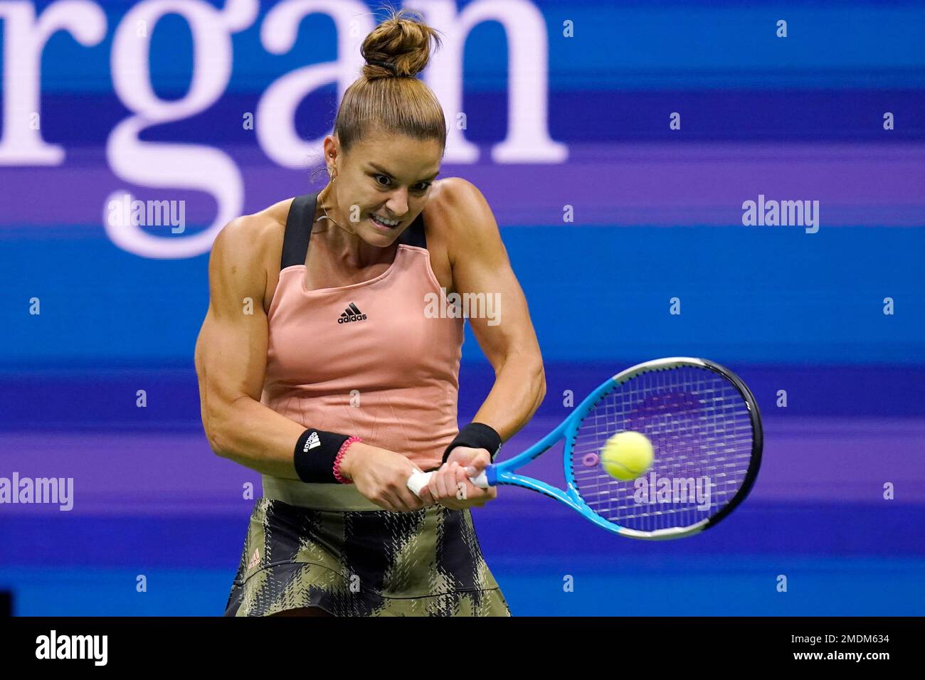 Maria Sakkari, of Greece, returns against Karolina Pliskova, of the ...