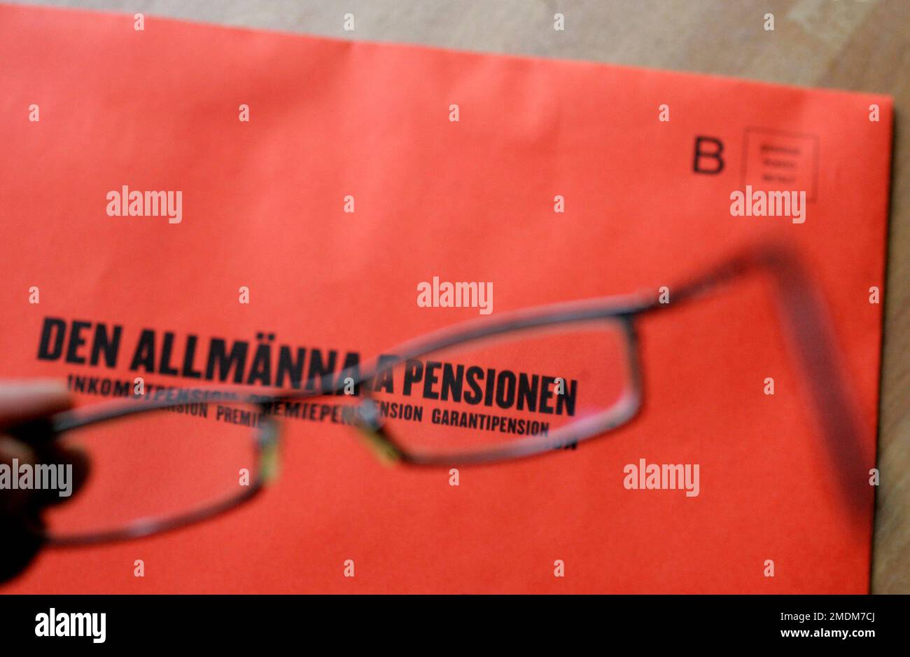 The orange pension envelope, from the Swedish Pensions Agency, with the ...