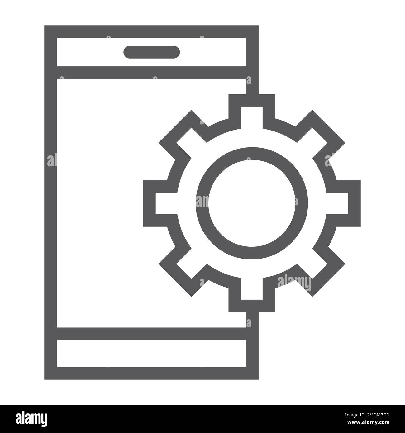 App settings line icon, technology and smartphone, cogwheel sign ...