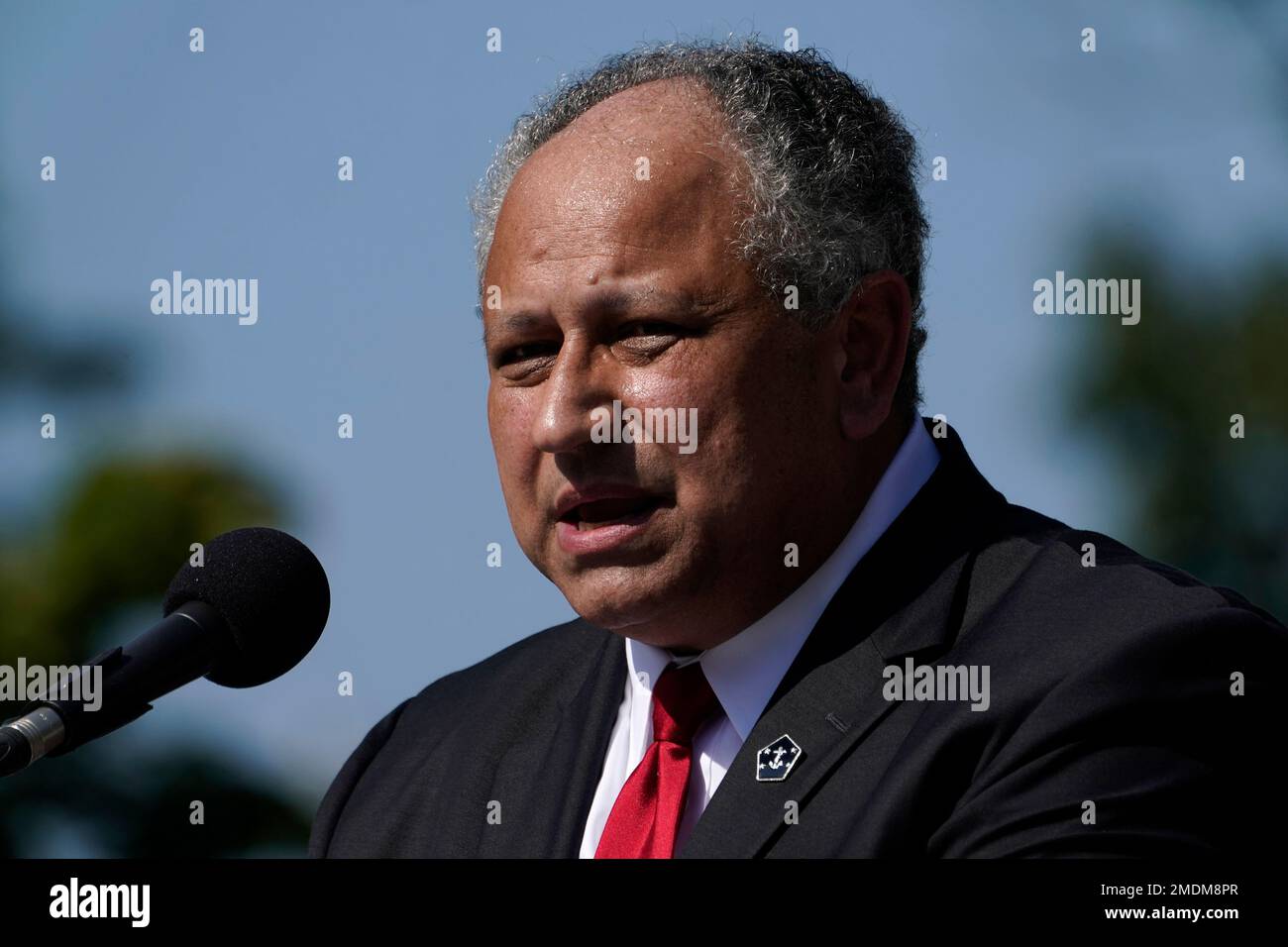 Navy Secretary Carlos Del Toro speaks at a groundbreaking ceremony for ...