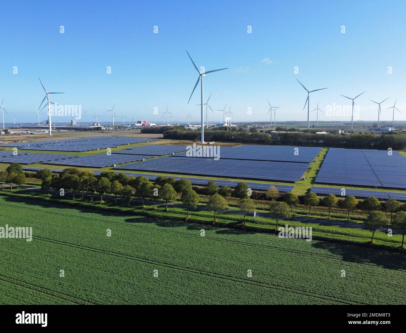 An aerial view of the sea with wind turbine engines on the coast Stock ...