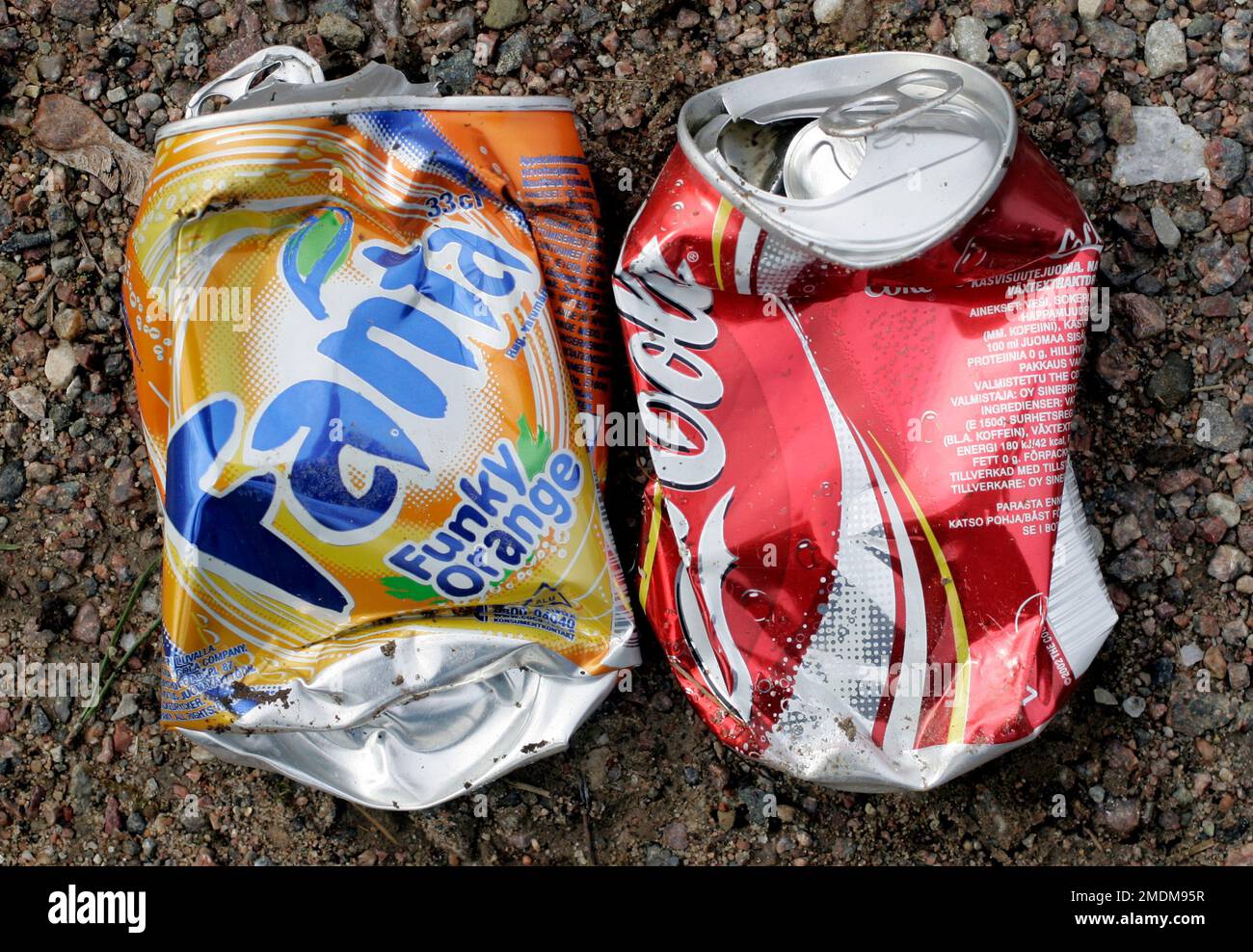 Aluminum cans, here Fanta and Coca Cola, that are flattened Stock Photo ...