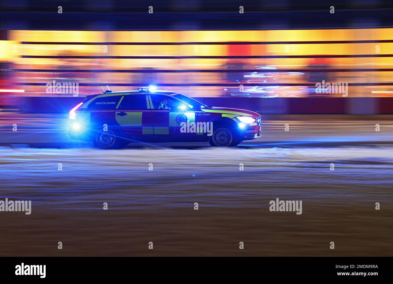 Rescue commander car on its way from a rescue station during an ...