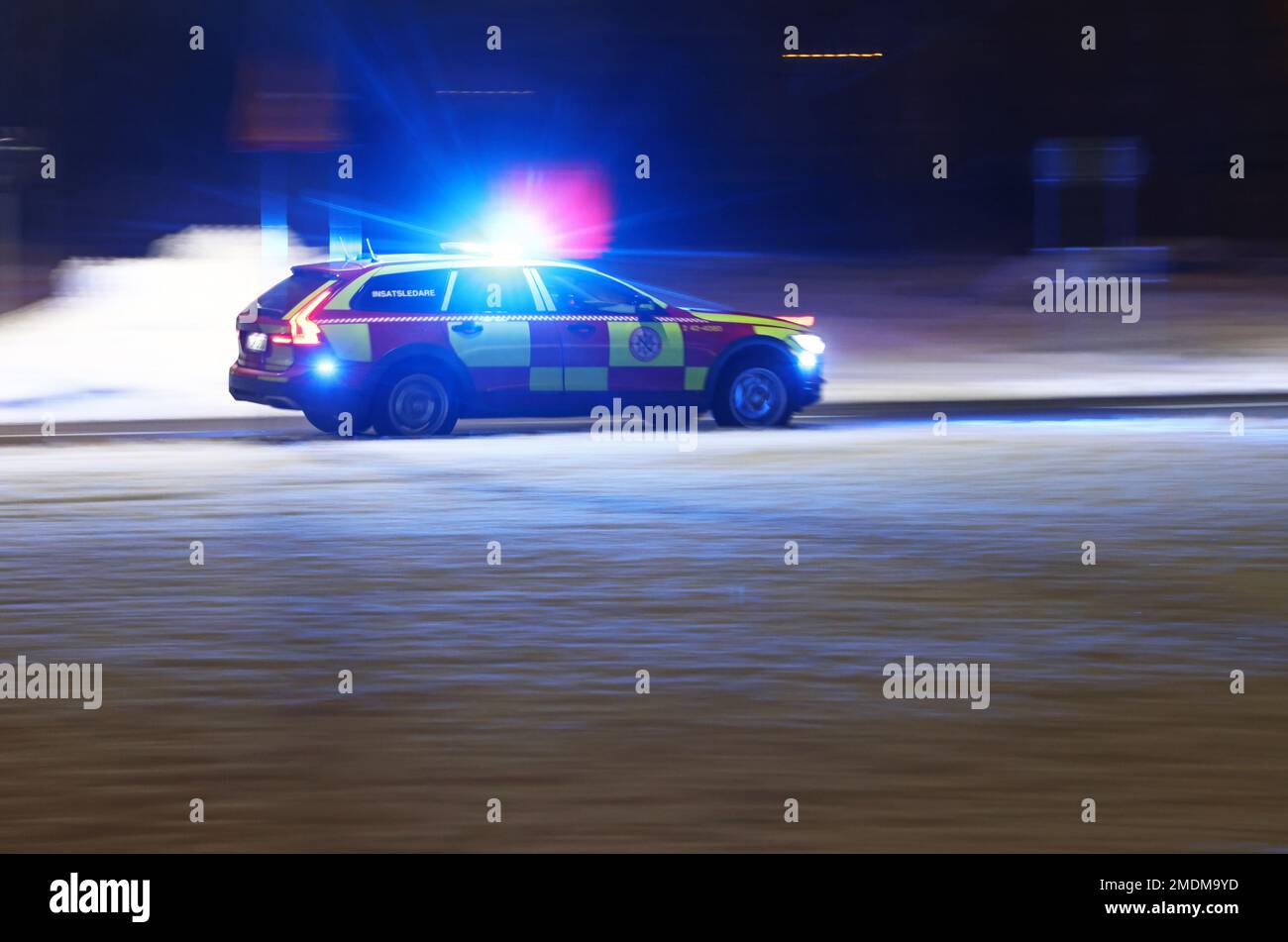 Rescue commander car on its way from a rescue station during an ...