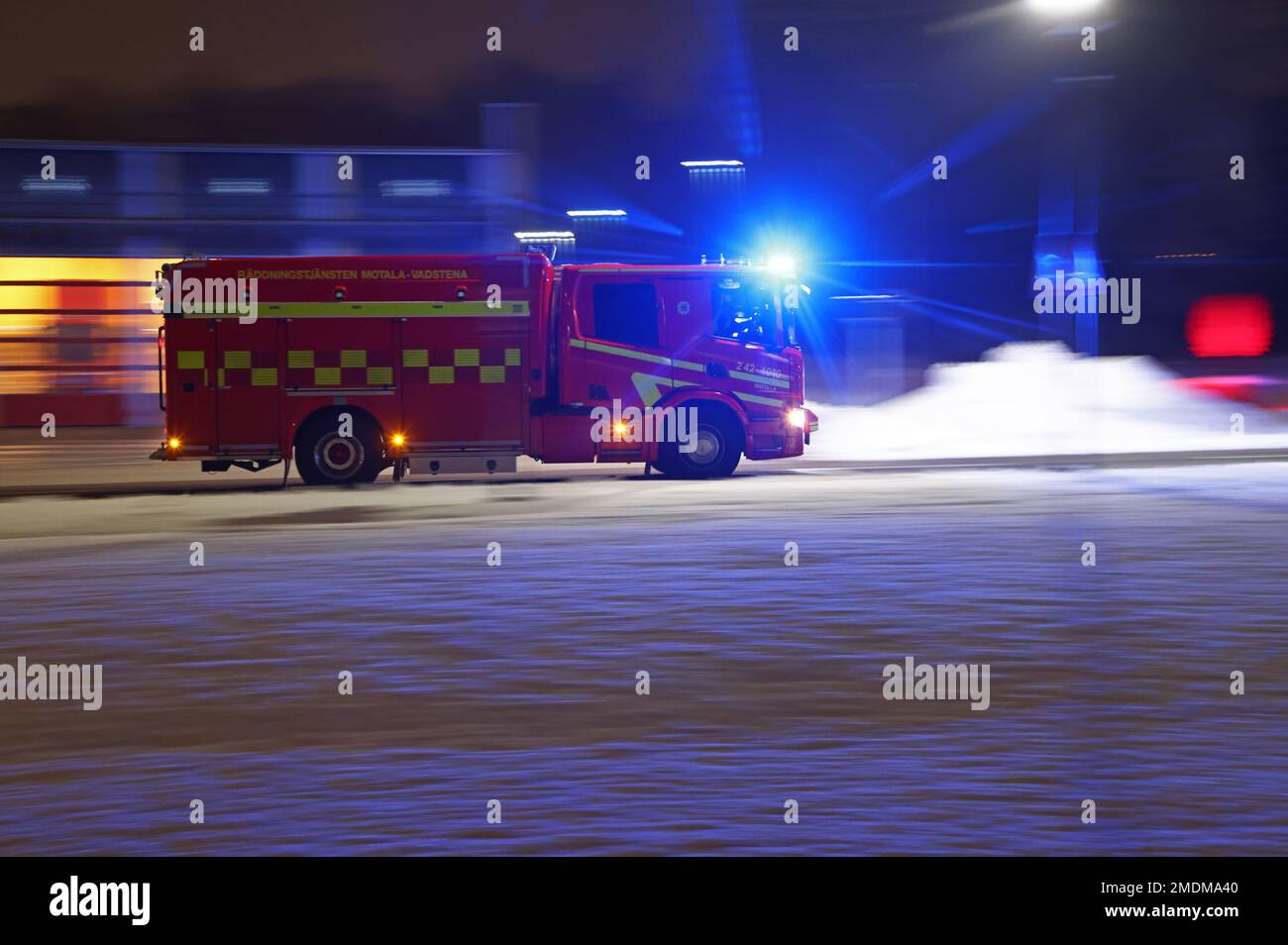 Rescue trucks on its way from a rescue station during an emergency ...