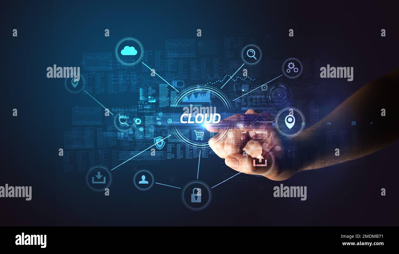Hand touching cybersecurity button concept Stock Photo - Alamy