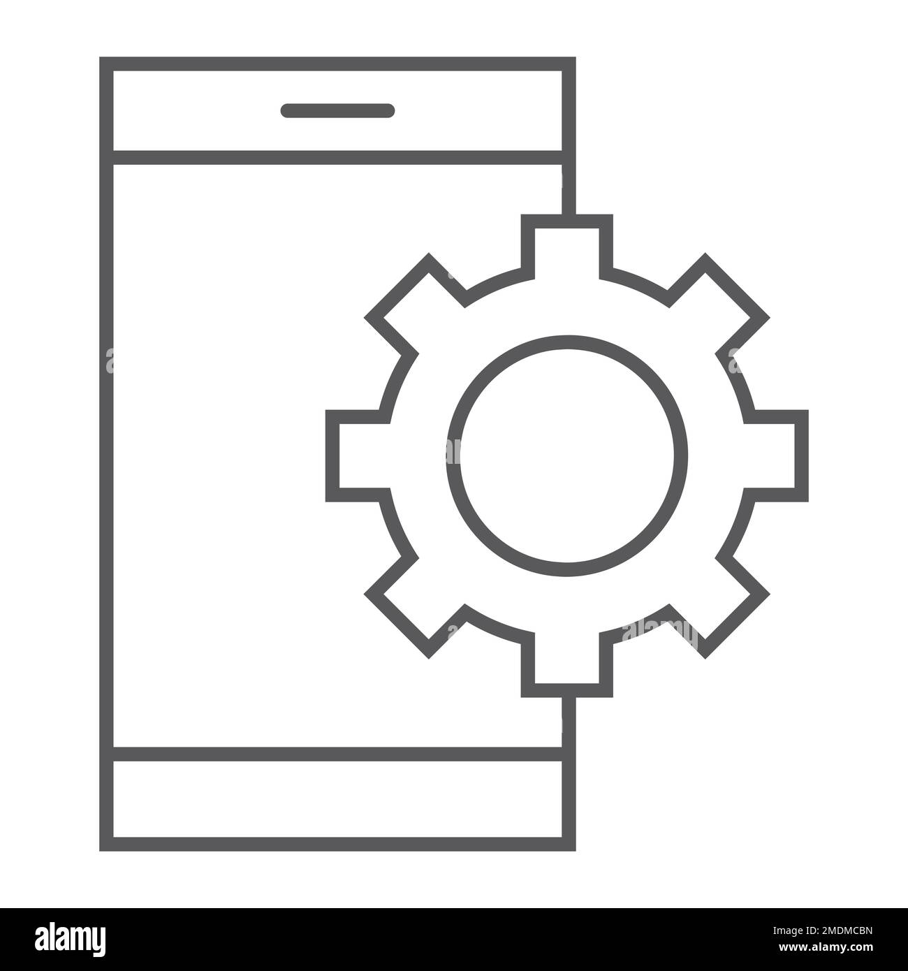 App settings thin line icon, technology and smartphone, cogwheel sign ...