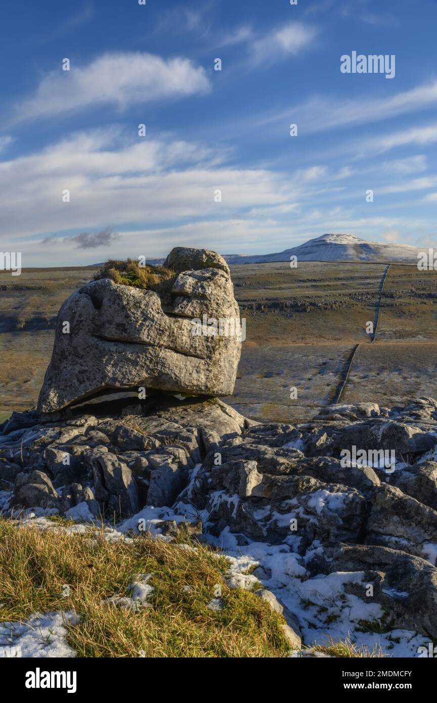 A Glacial Erratic on Keld Head Scar above Kingsdale in The Yorkshire ...