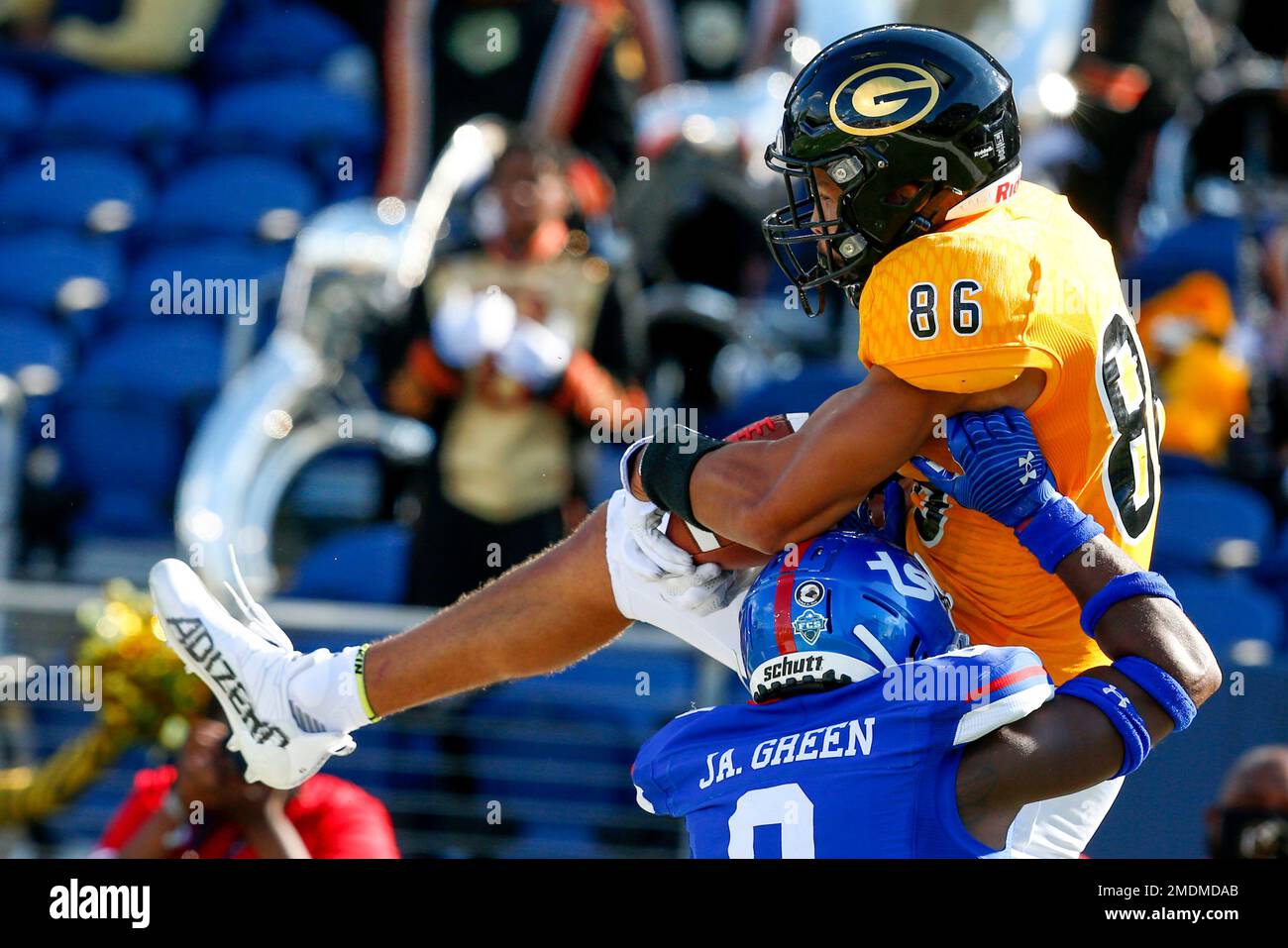 Grambling State senior tight end Jaye Patrick (86) catches a touchdown over Tennessee State ...