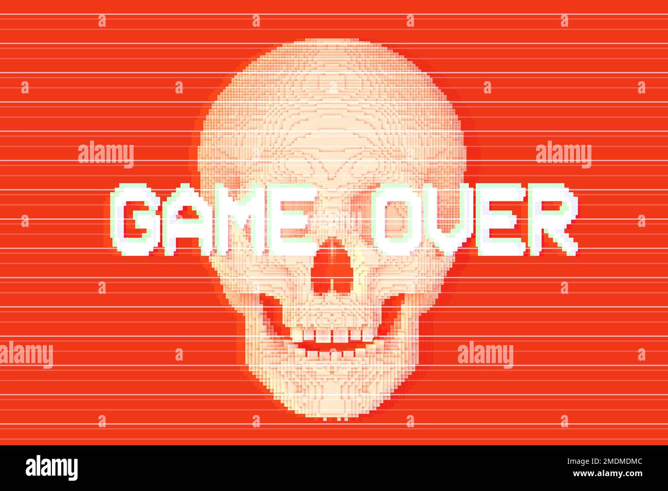 game over, pixilated or blocky skull on red background, 3d render Stock ...