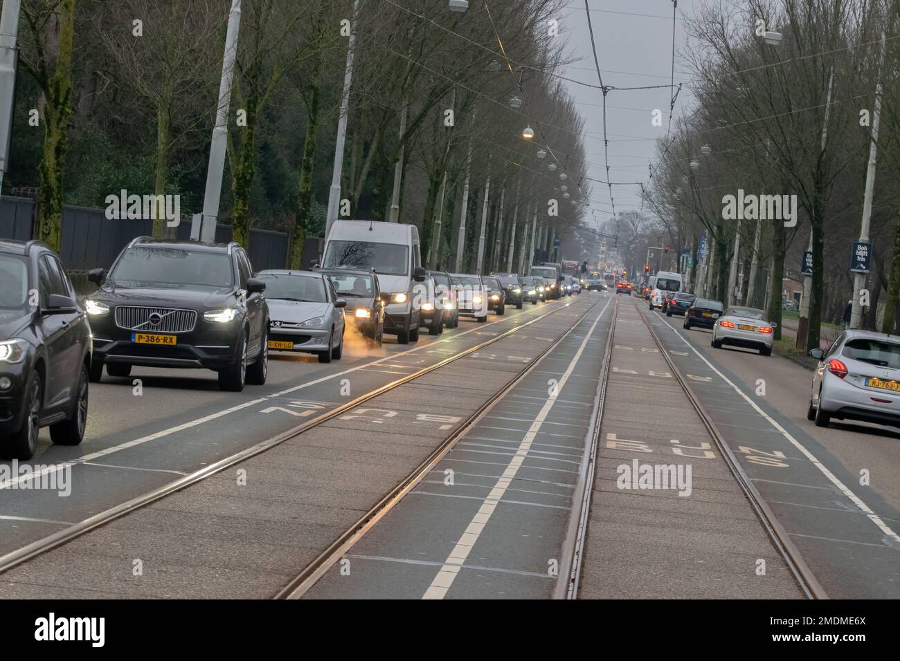 Cars With Lights At The Middenweg Street At Amsterdam The Netherlands ...