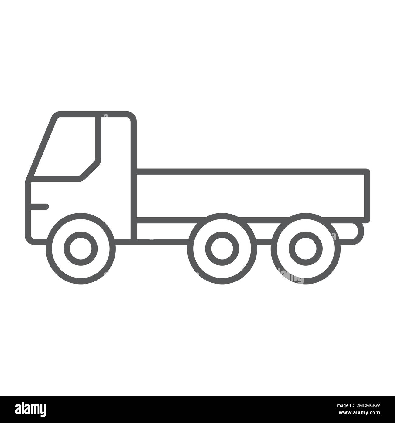 Flatbed truck thin line icon, automobile and cargo, car sign, vector graphics, a linear pattern ...