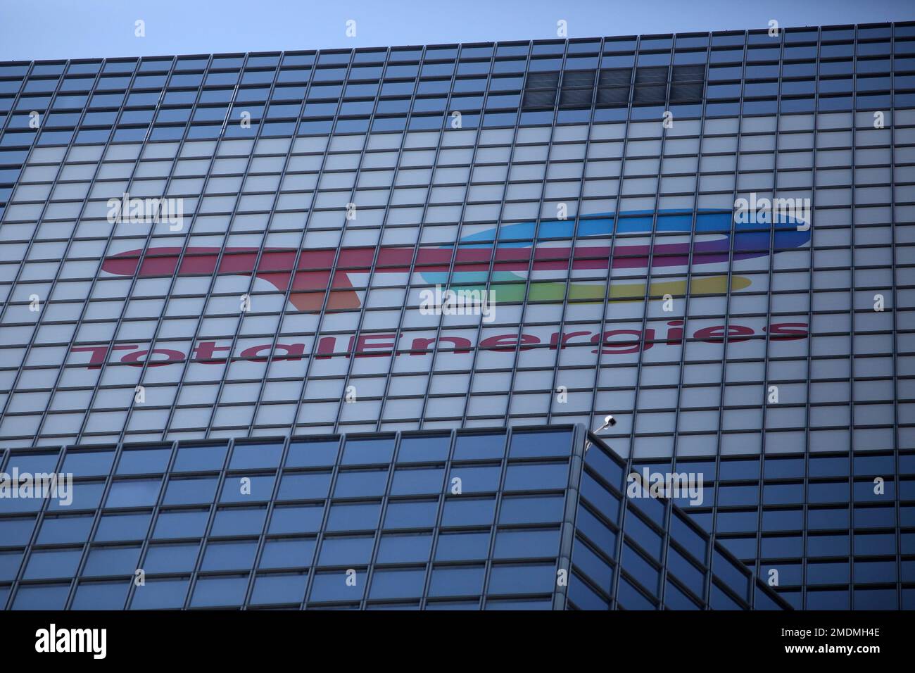 The logo of the 187-meters (613-foot) TotalEnergies tower is pictured ...