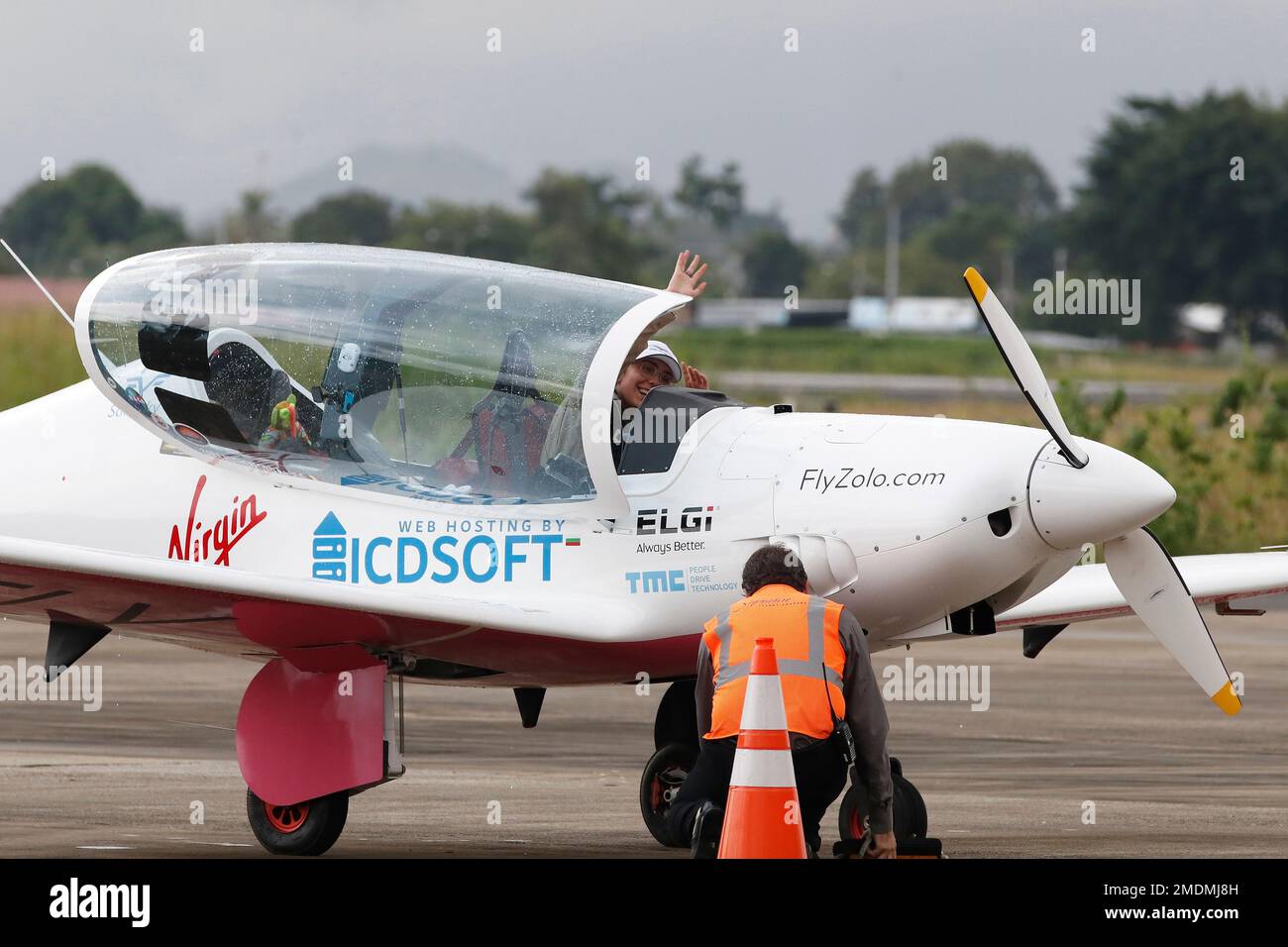 Belgian-British pilot Zara Rutherford, 19, arrives in her Shark ...