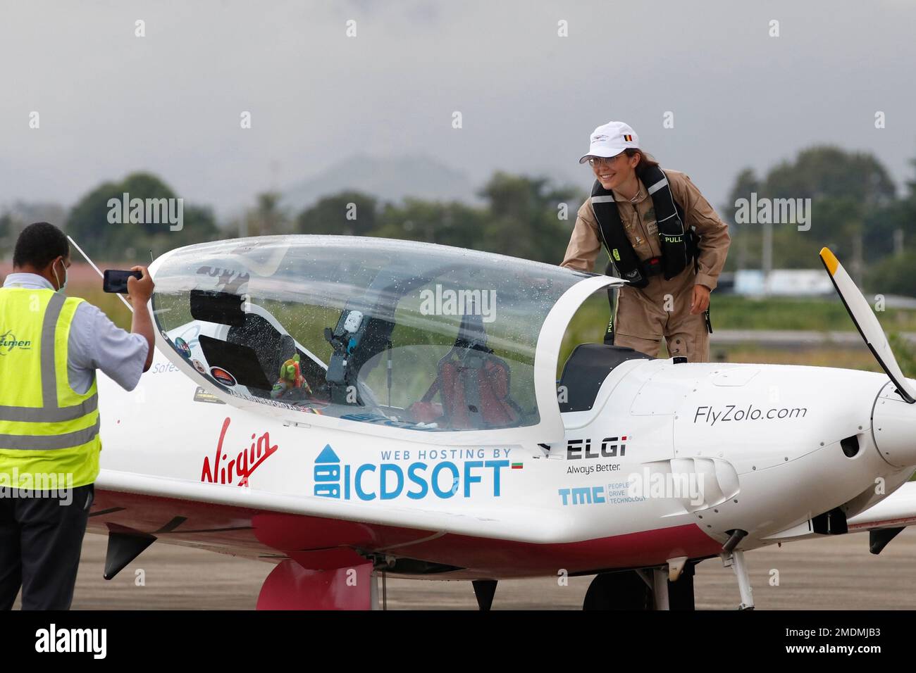 Belgian-British pilot Zara Rutherford, 19, arrives in her Shark ...