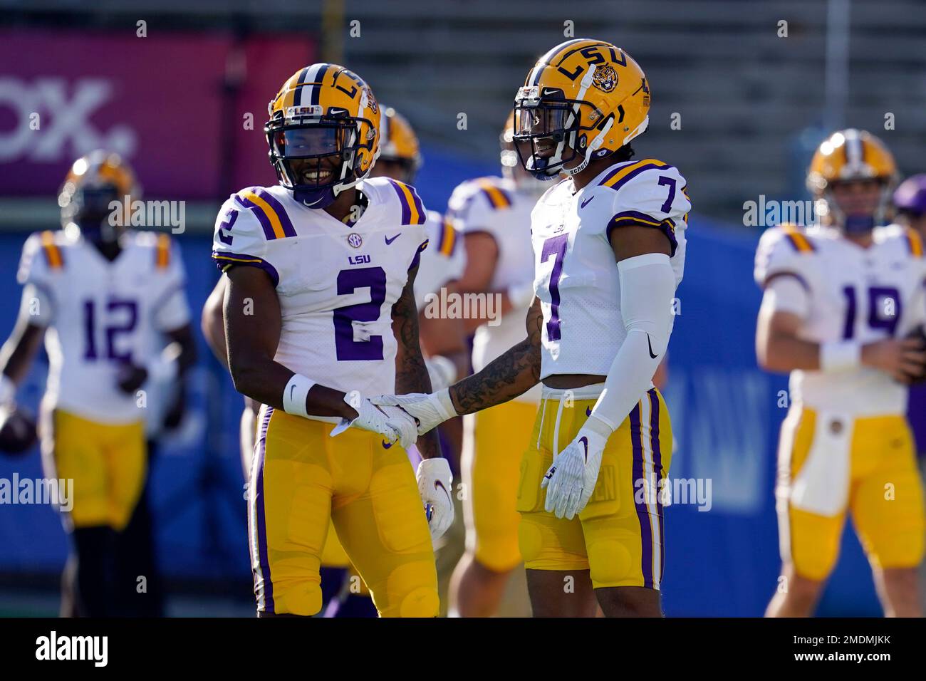 LSU cornerback Derek Stingley Jr. (7) and cornerback Dwight McGlothern ...
