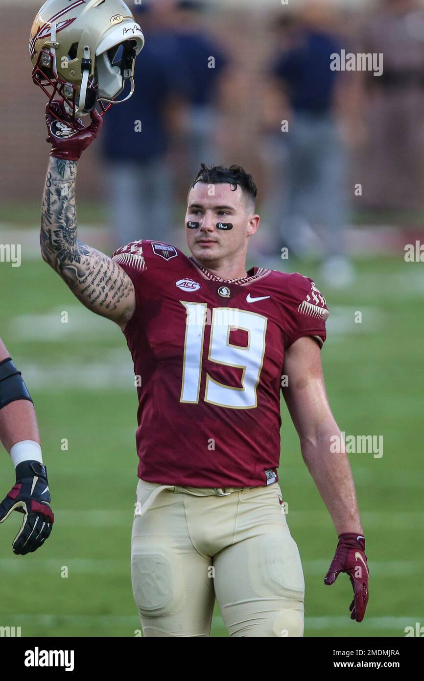 Florida State tight end Wyatt Rector (19) moments before an NCAA ...