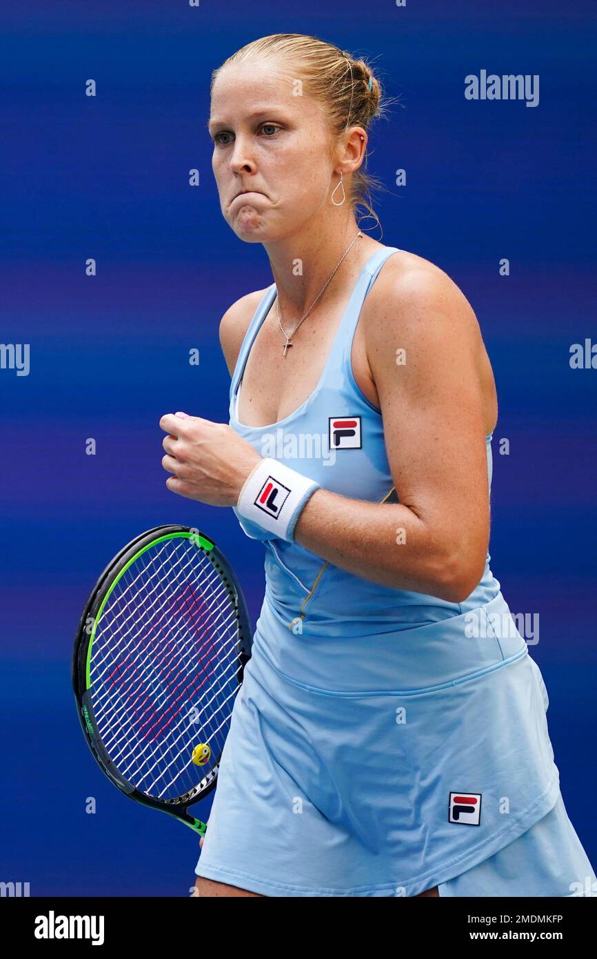 Shelby Rogers, of the United States, reacts after losing a point to ...