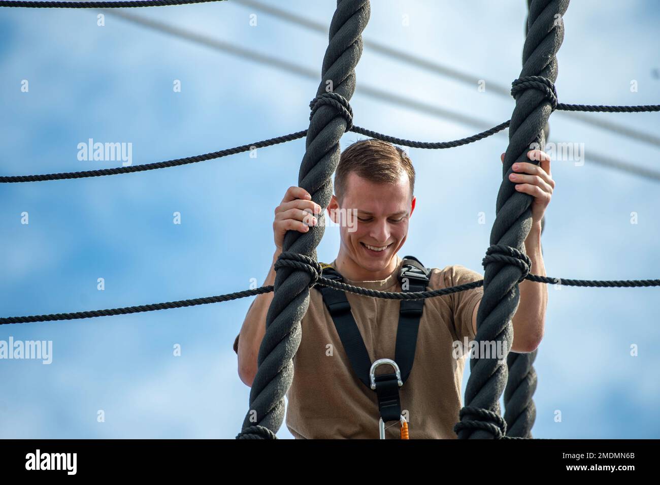 BOSTON (Jul. 26, 2022) U.S. Navy Seaman Alec Morris climbs the shrouds ...