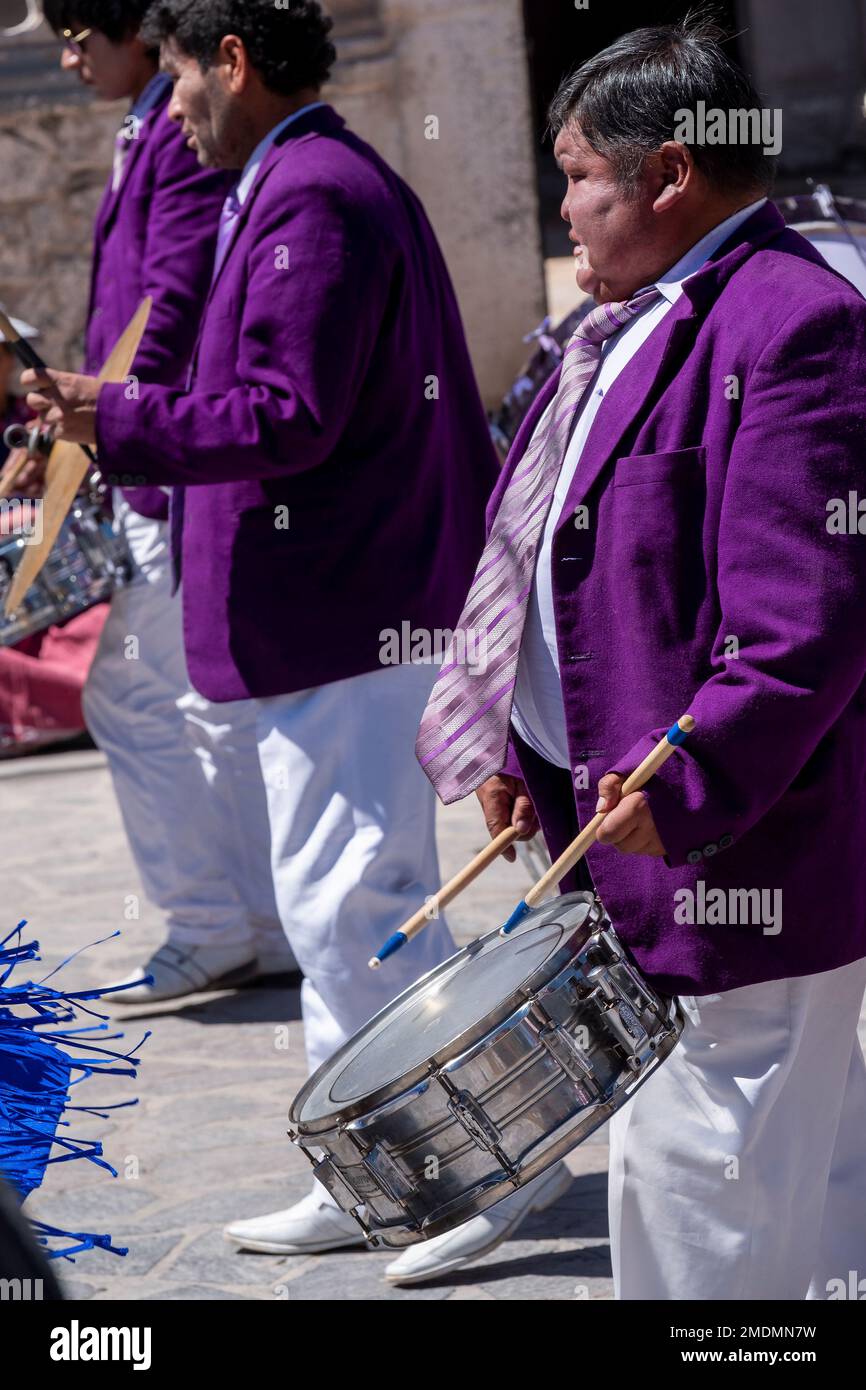 Musicians, parade for the anniversary of the foundation of Arequipa ...