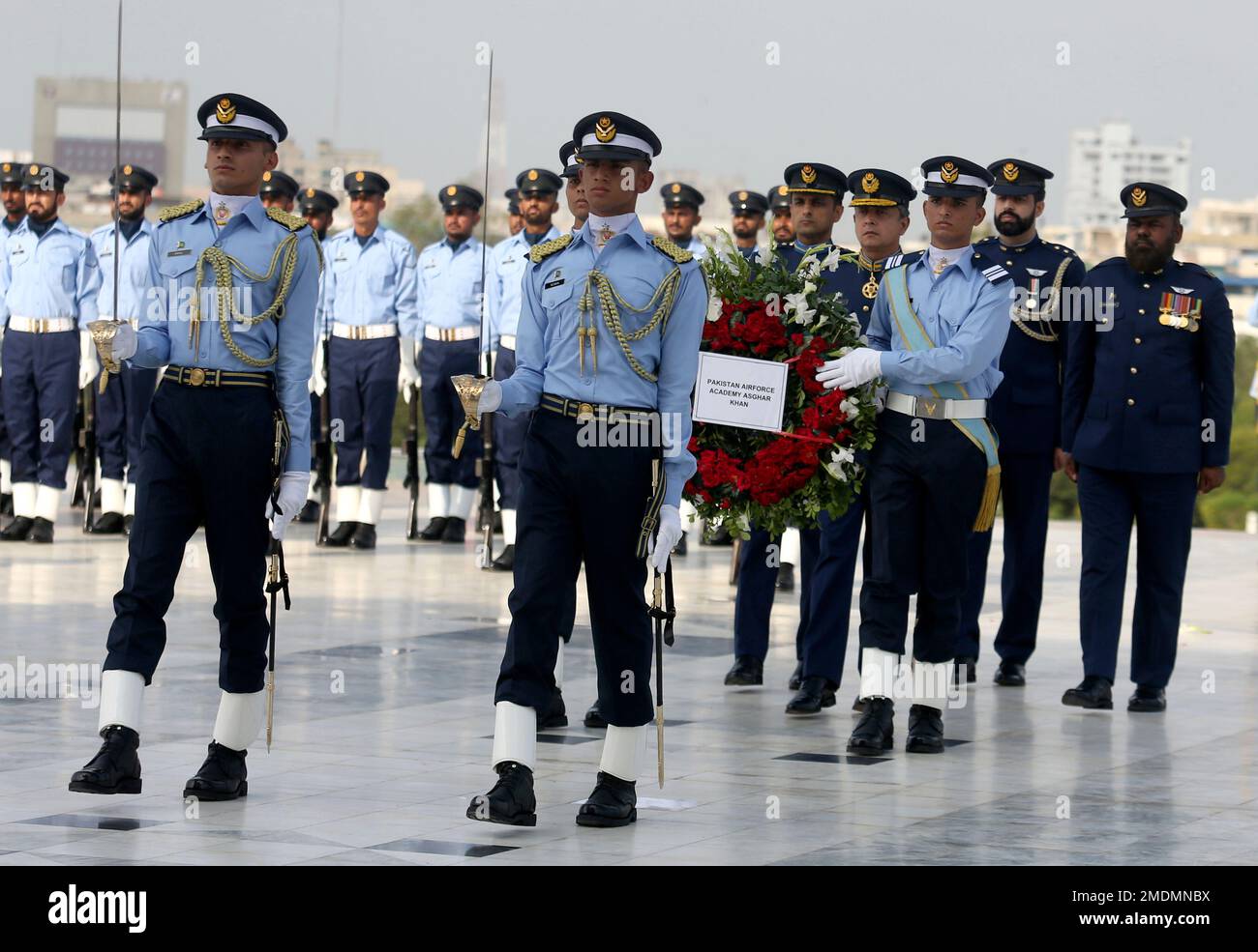 Pakistani Air Force cadets and officers take part in a ceremony to mark ...