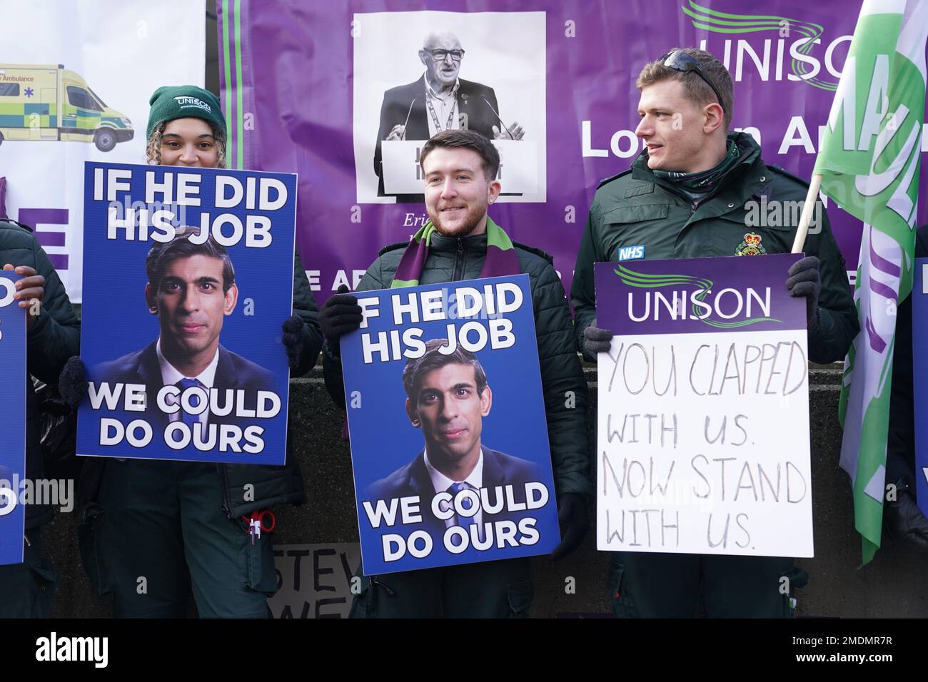 Ambulance workers on the picket line outside London Ambulance Service ...
