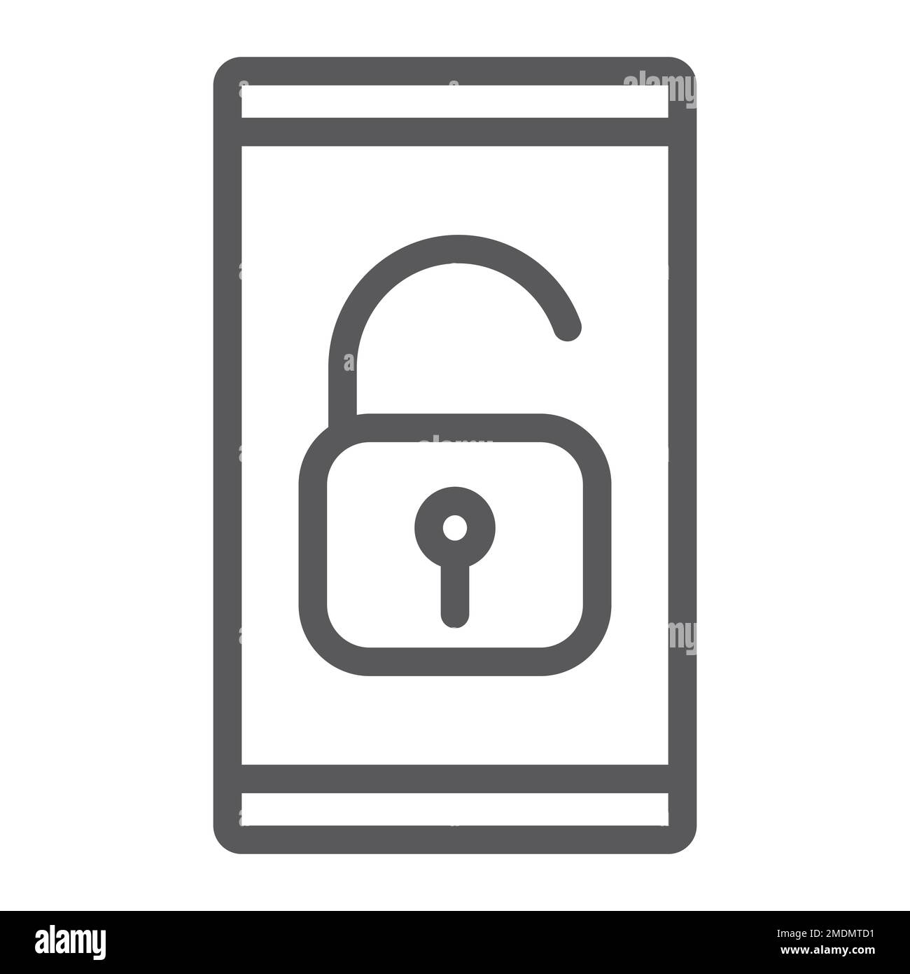 Device unlock line icon, technology and protection, unlocked sign ...