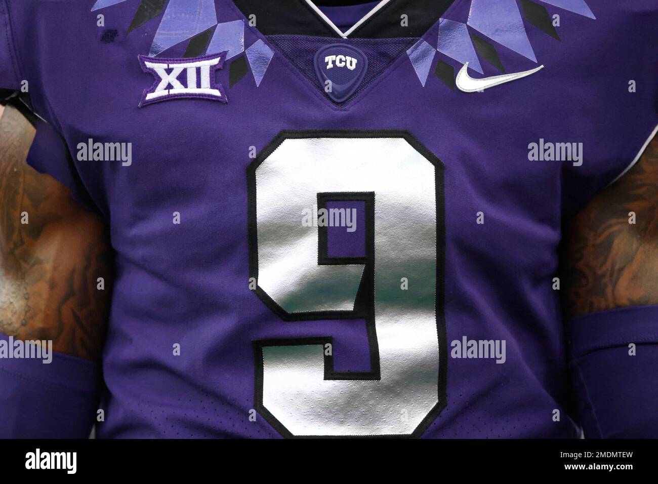 The Big 12 Conference logo is seen on the jersey of TCU cornerback C.J ...