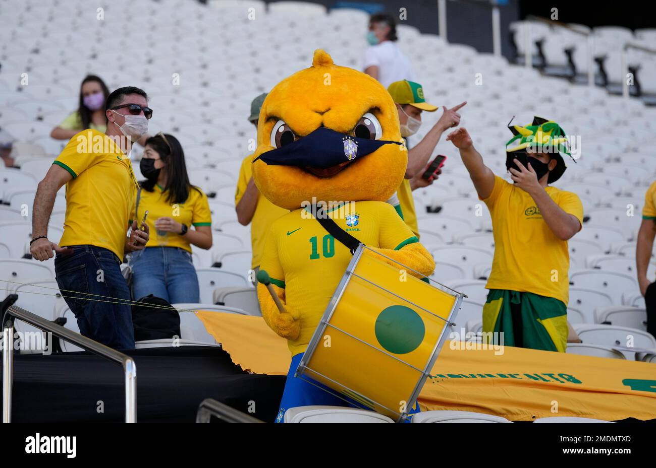 Mascot Canarinho cheers before a qualifying soccer match against ...