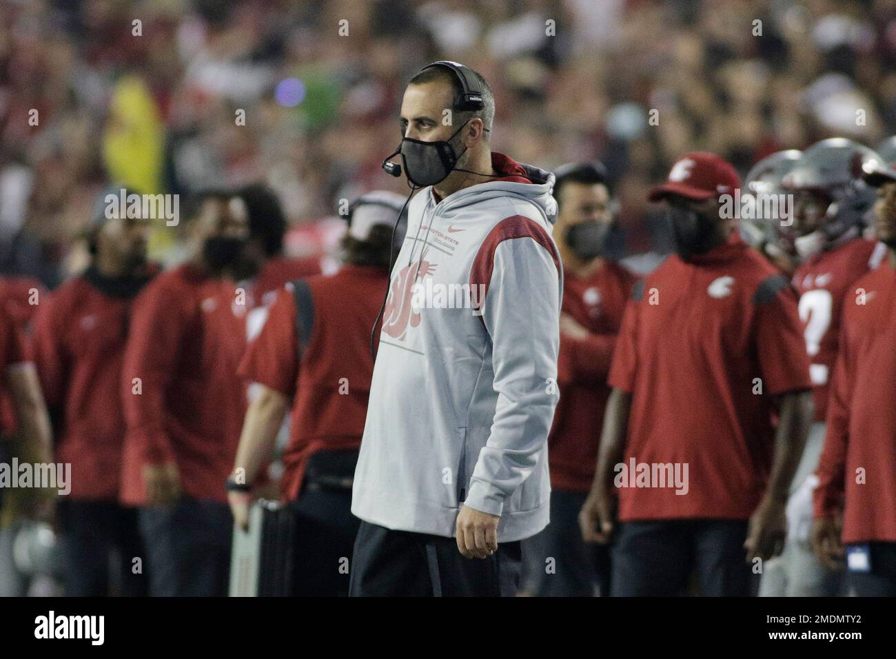Washington State head coach Nick Rolovich looks on during the second ...