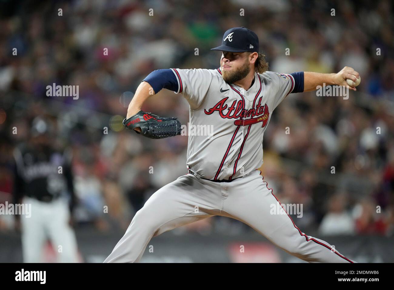 Atlanta Braves relief pitcher A.J. Minter (33) in the sixth inning of a ...