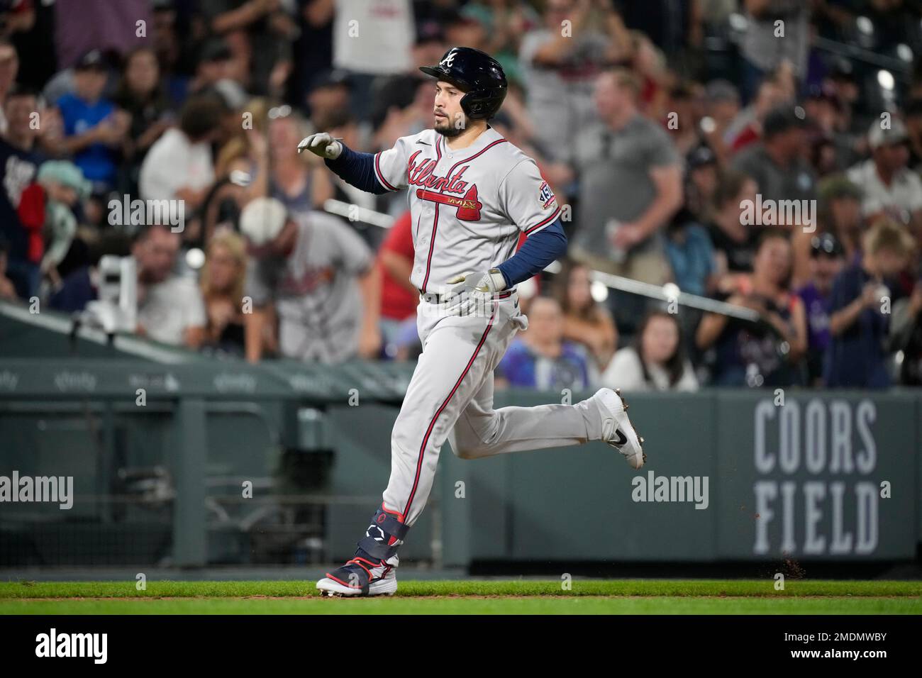 Atlanta Braves catcher Travis d'Arnaud (16) in the ninth inning of a ...