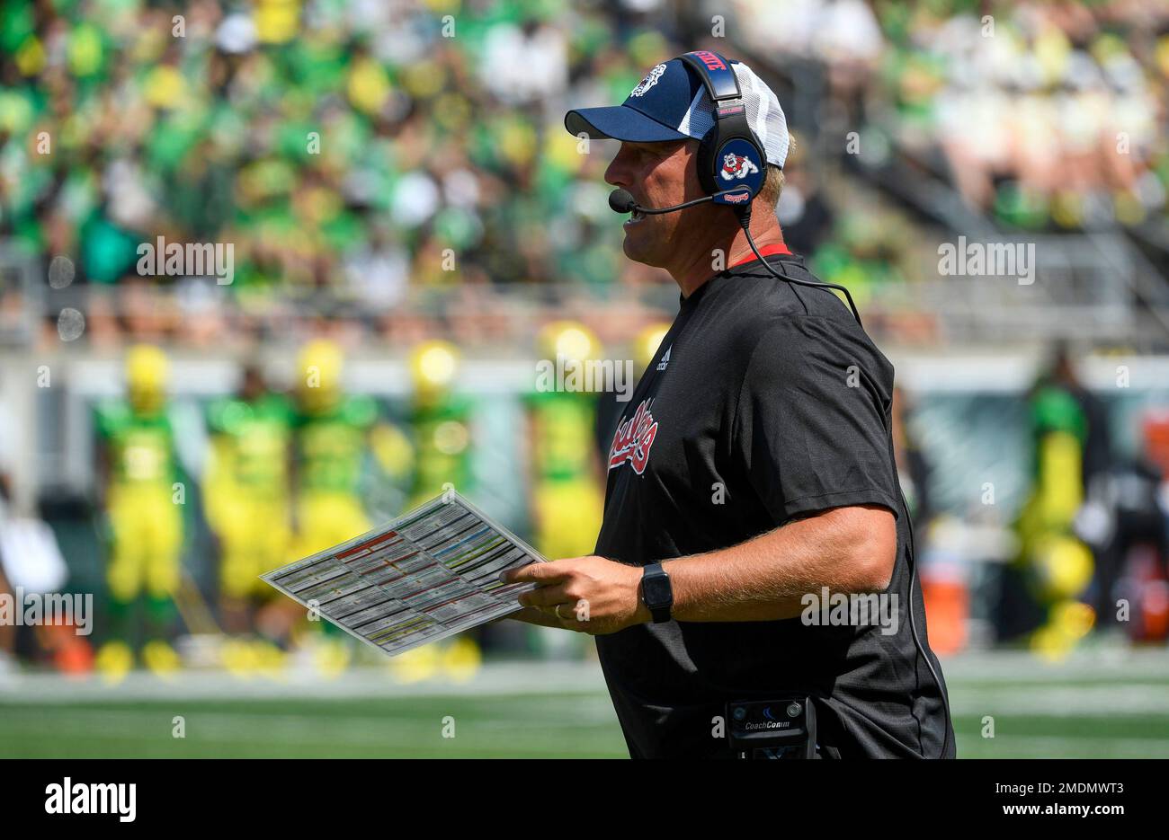 Fresno State head coach Kalen DeBoer coaches during the third quarter ...