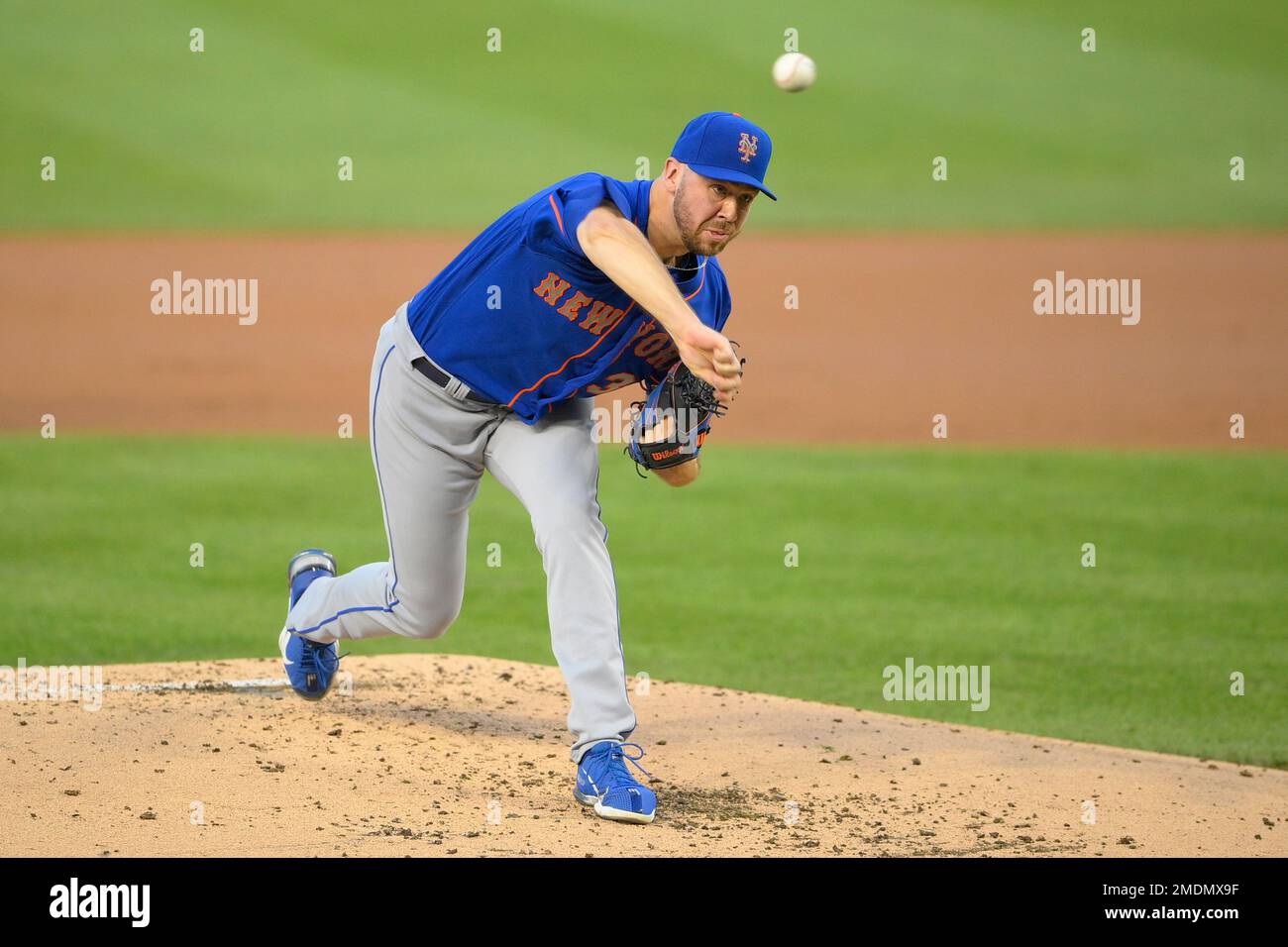 New York Mets starting pitcher Tylor Megill delivers a pitch during the ...