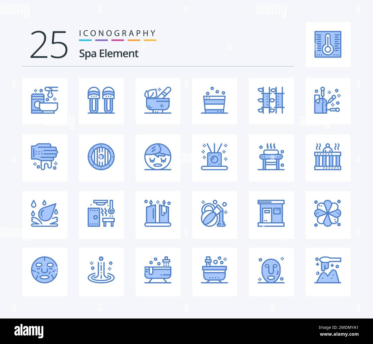 Spa Element 25 Blue Color icon pack including bamboo. sauna. slipper ...