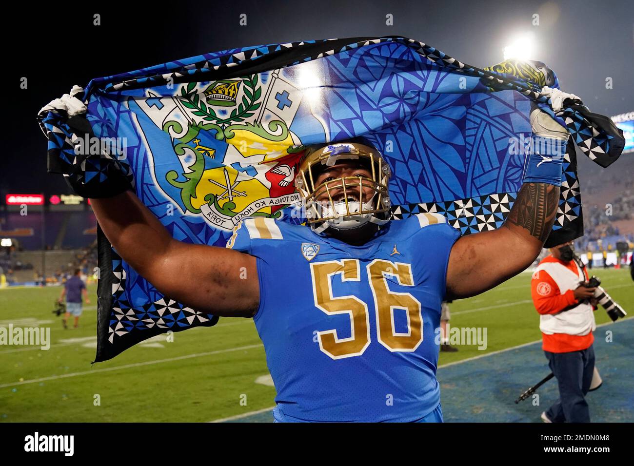 UCLA offensive lineman Atonio Mafi (56) celebrates the team's win over ...