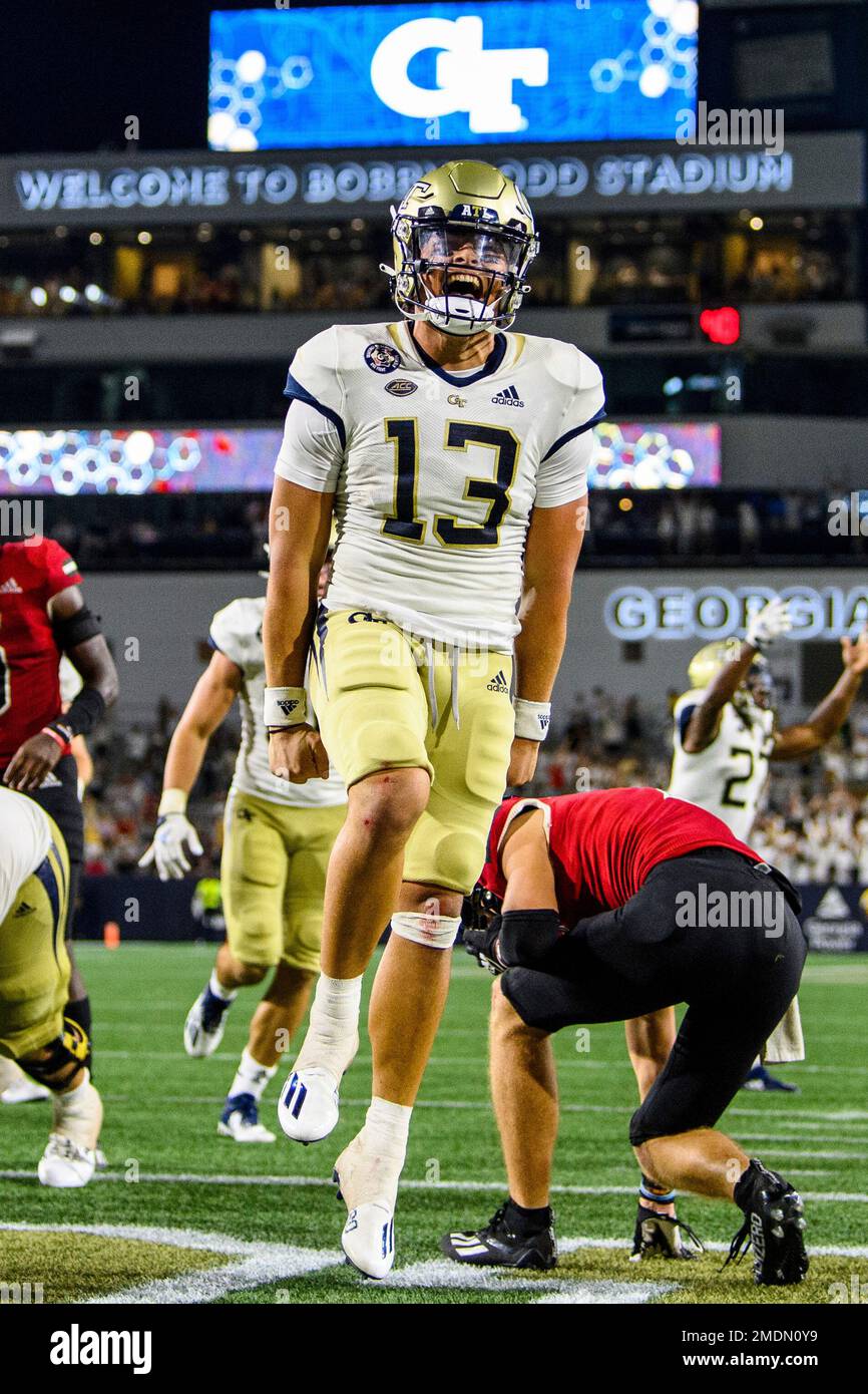 Georgia Tech quarterback Jordan Yates (13) celebrates a touchdown ...