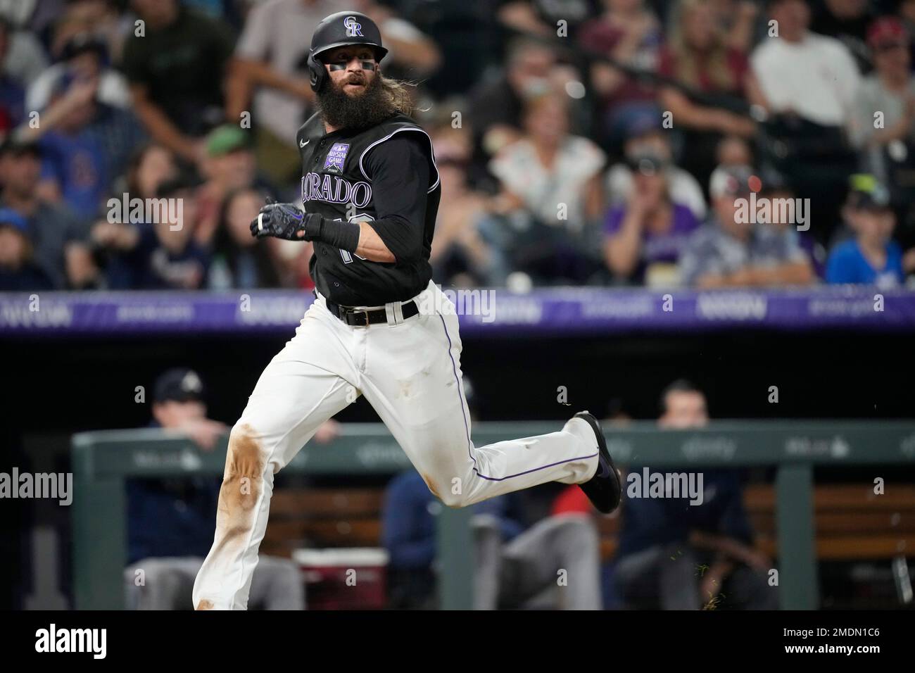 Colorado Rockies' Charlie Blackmon scores on a triple hit by Trevor ...