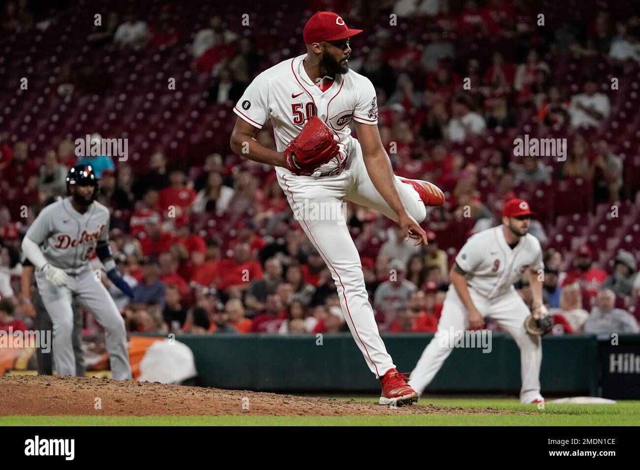 Cincinnati Reds relief pitcher Amir Garrett (50) throws during a ...