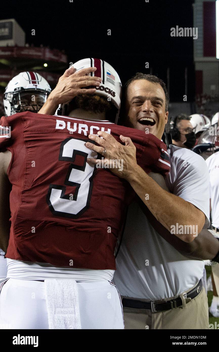 South Carolina defensive end Jordan Burch (3) celebrates with head ...