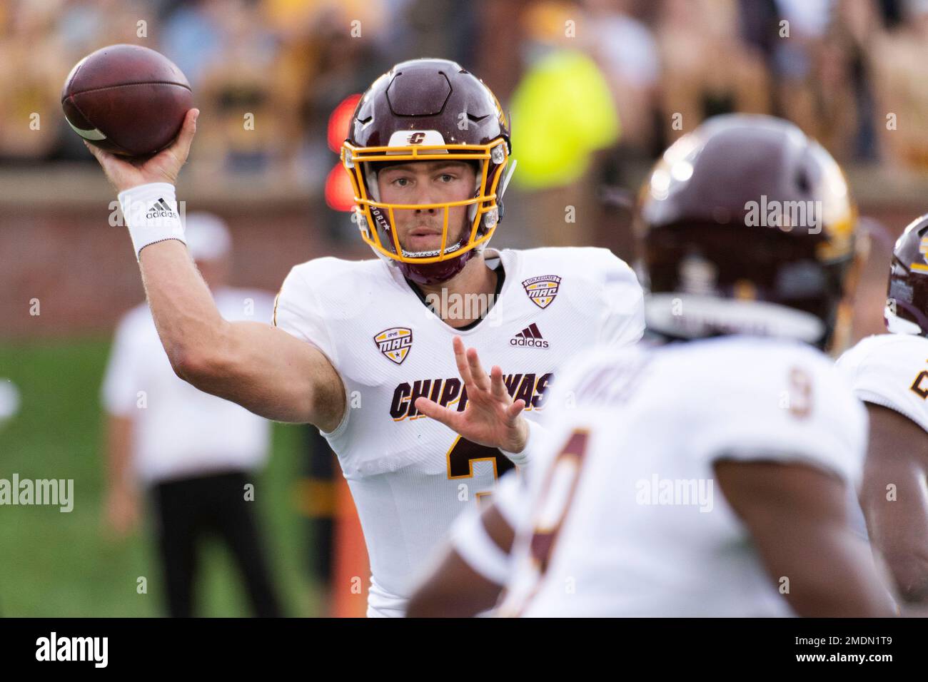 Central Michigan quarterback Jacob Sirmon throws a pass during the ...