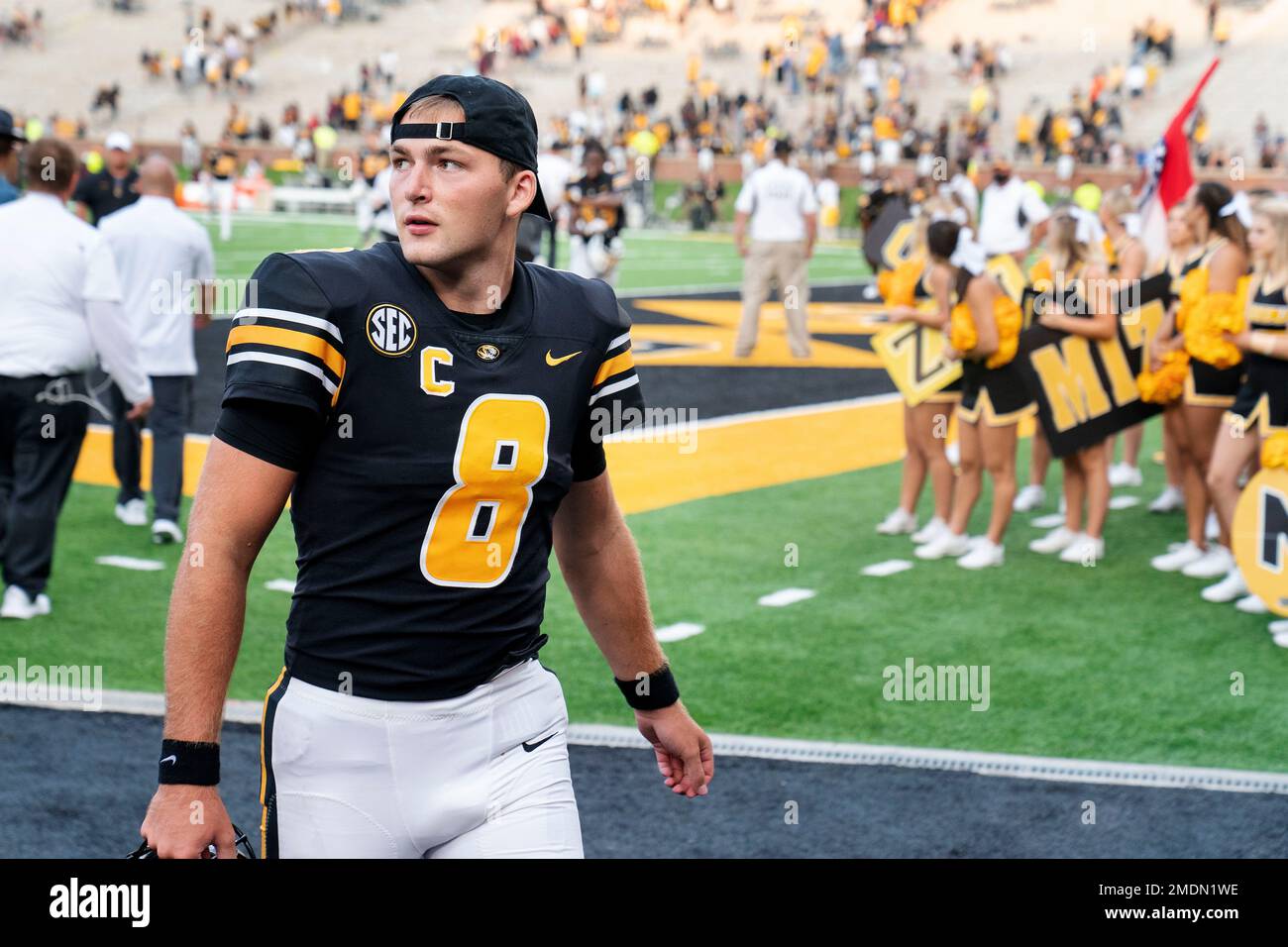 Missouri quarterback Connor Bazelak walks off the field after defeating ...